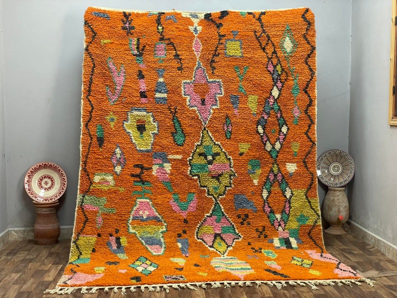 Handwoven Moroccan Oronge Rug, Berber Wool Bedroom Rug, Azilal Style ...