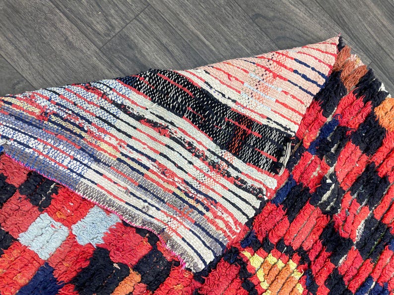 Checkered Red Moroccan Wool Runner 3x7, Nomadic Geometric Carpet, Boho ...