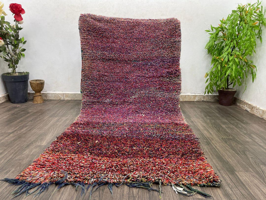 Handmade Red Moroccan Cotton Rug: Small Berber Azilal Runner (220x114cm ...