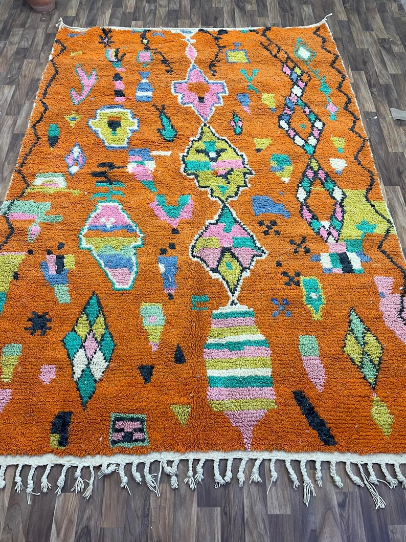 Handwoven Moroccan Oronge Rug, Berber Wool Bedroom Rug, Azilal Style ...