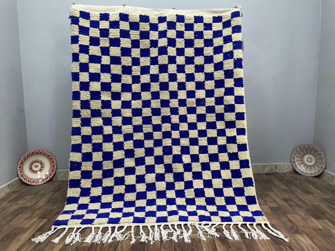 8x10 Blue Retro Cute Checkered, Washable Rug for Bedroom, Berber ...