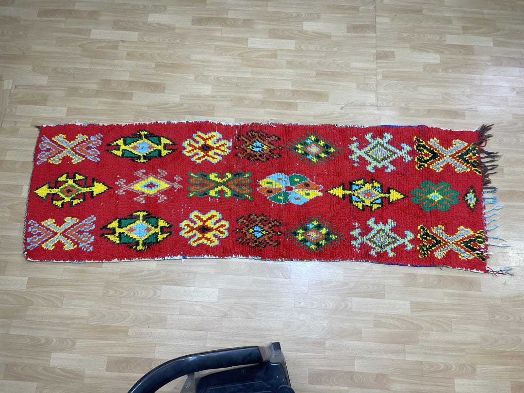 Gorgeous Boujaad Red Rug, Bathroom Rug Set, Handmade Rug Runner, Modern ...