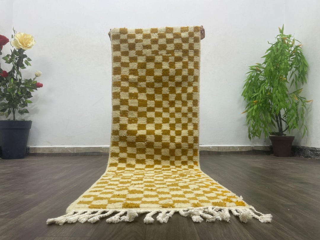 Moroccan Looms Yellow Rug Runner for Bathroom Secor - Etsy