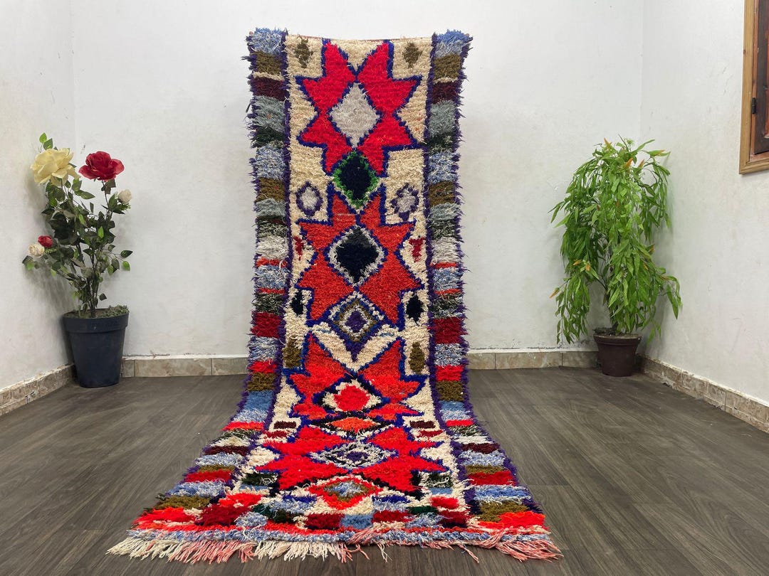 Handwoven Red Berber Runner Rug: Vintage Bohemian Decor (280cm X 100cm ...
