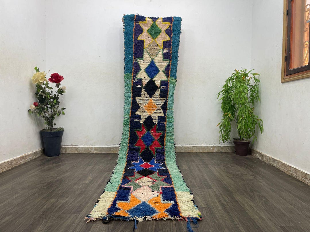 Handmade Berber Wool Rug: Colorful Moroccan Azilal Runner (3x7 Ft ...
