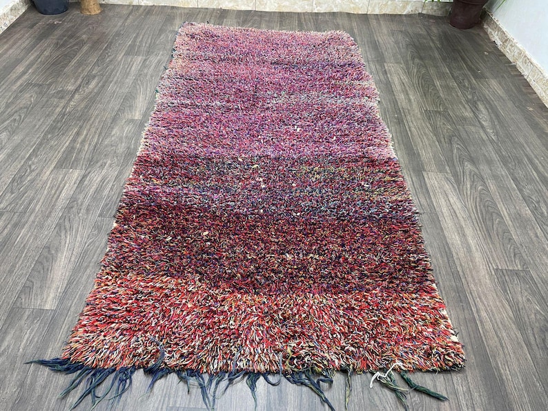 Handmade Red Moroccan Cotton Rug: Small Berber Azilal Runner (220x114cm ...