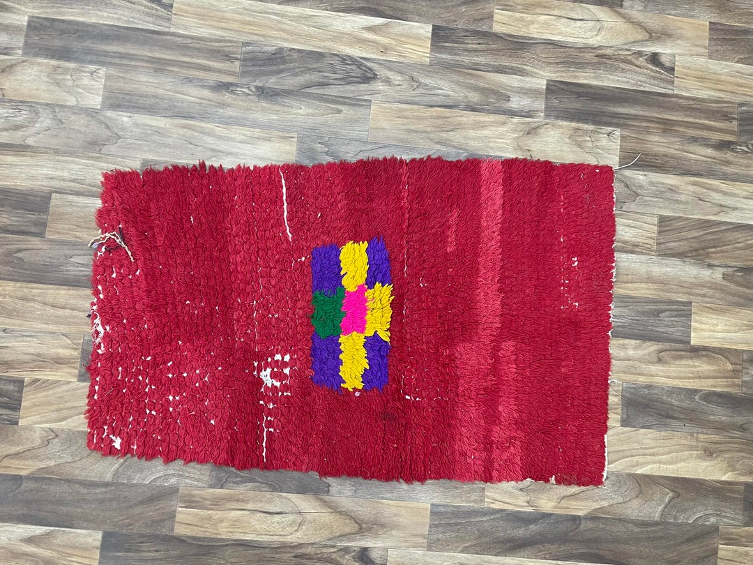 Boujaad Small Wool Rug Red, Vintage Moroccan Area Rug Vintage, Boho ...