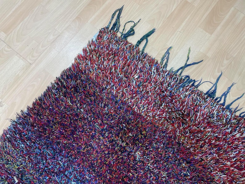 Handmade Red Moroccan Cotton Rug: Small Berber Azilal Runner (220x114cm ...
