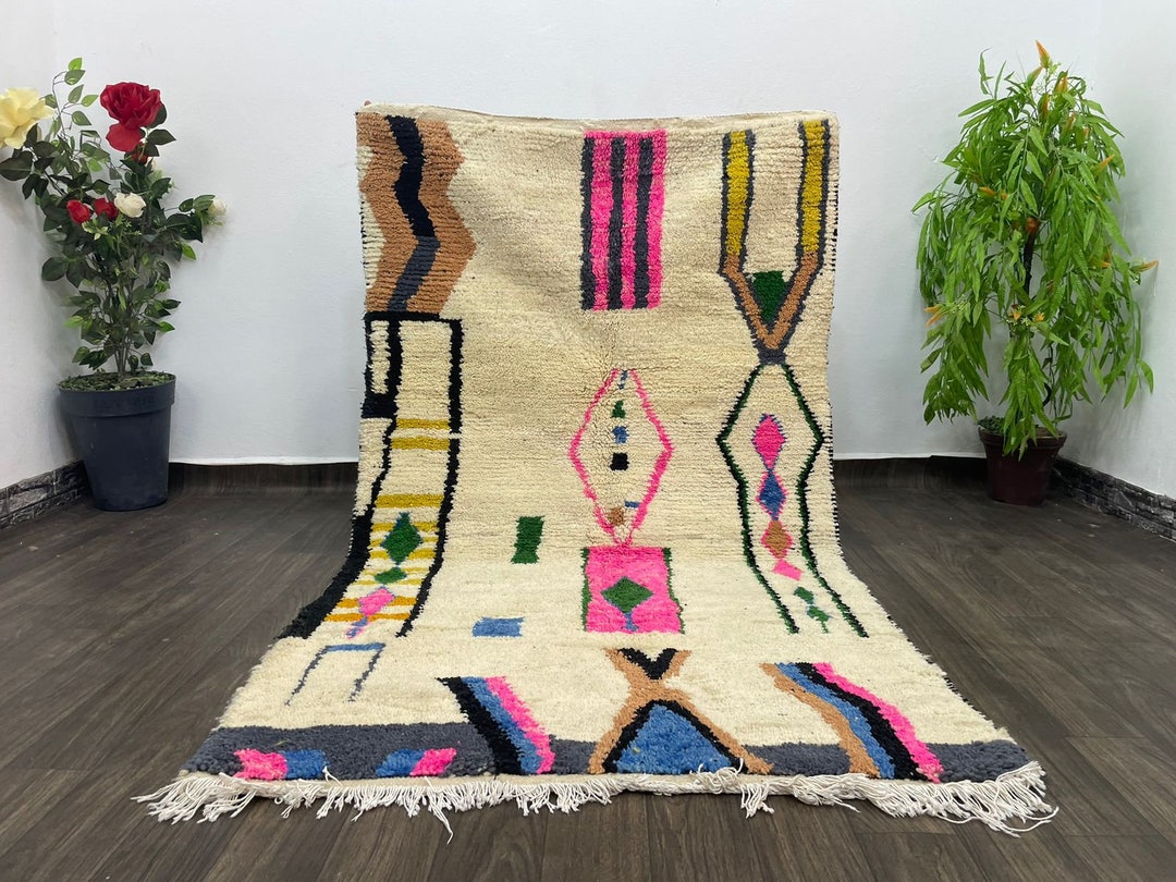 Natural Bohemian Rug 8x10 White, Rug for Living Room Unique, Embroidery ...