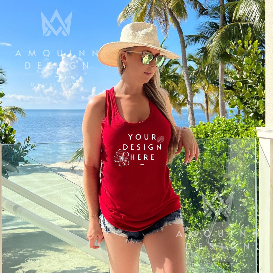 Next Level 1533 Red Tank Mockup | Summer Tank and Hat Mockup ...