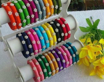 Buy Multicolor Silk Thread Metal Bangles Set of 24 Bangles Online in ...