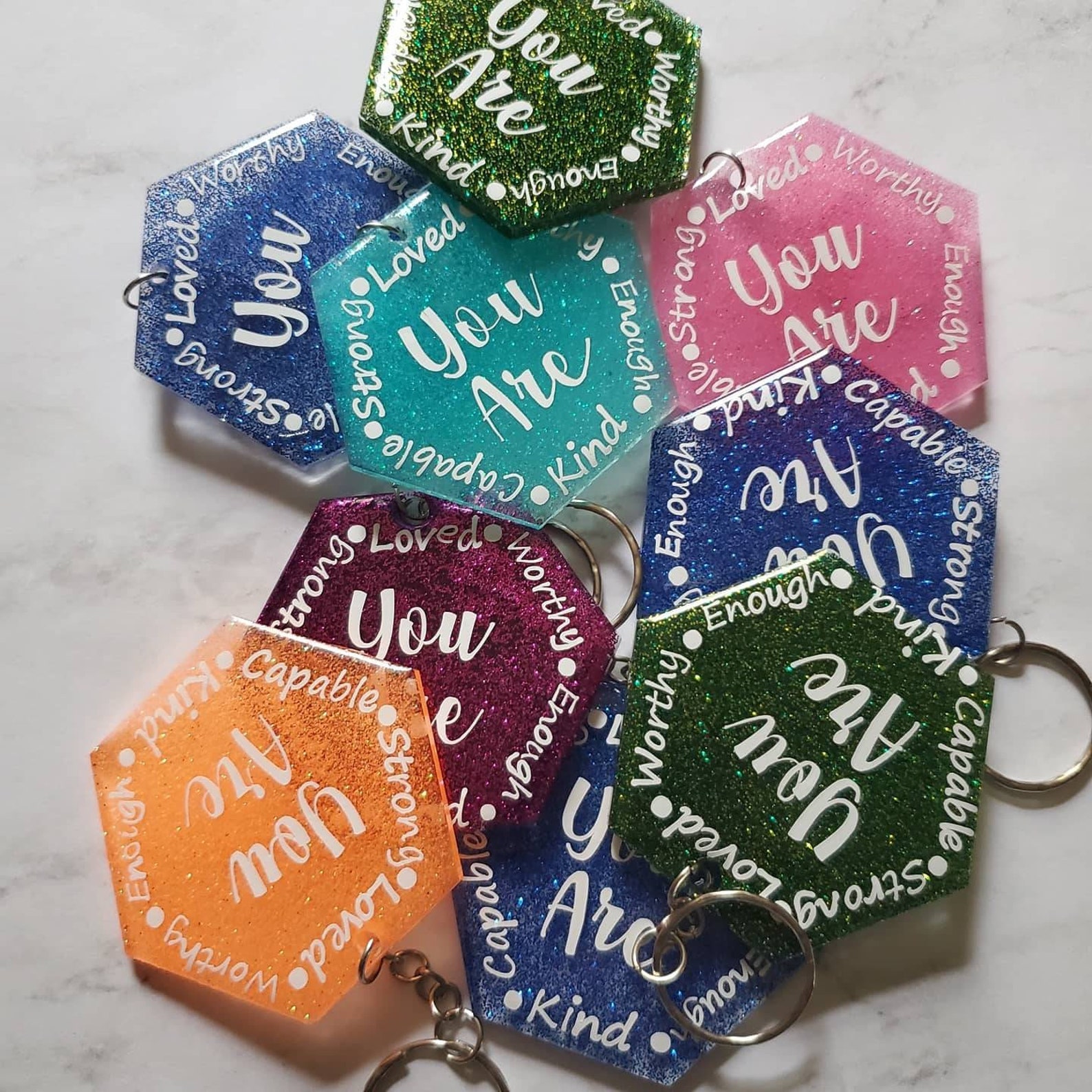 Positive affirmations keychain glitter keychain you are with | Etsy