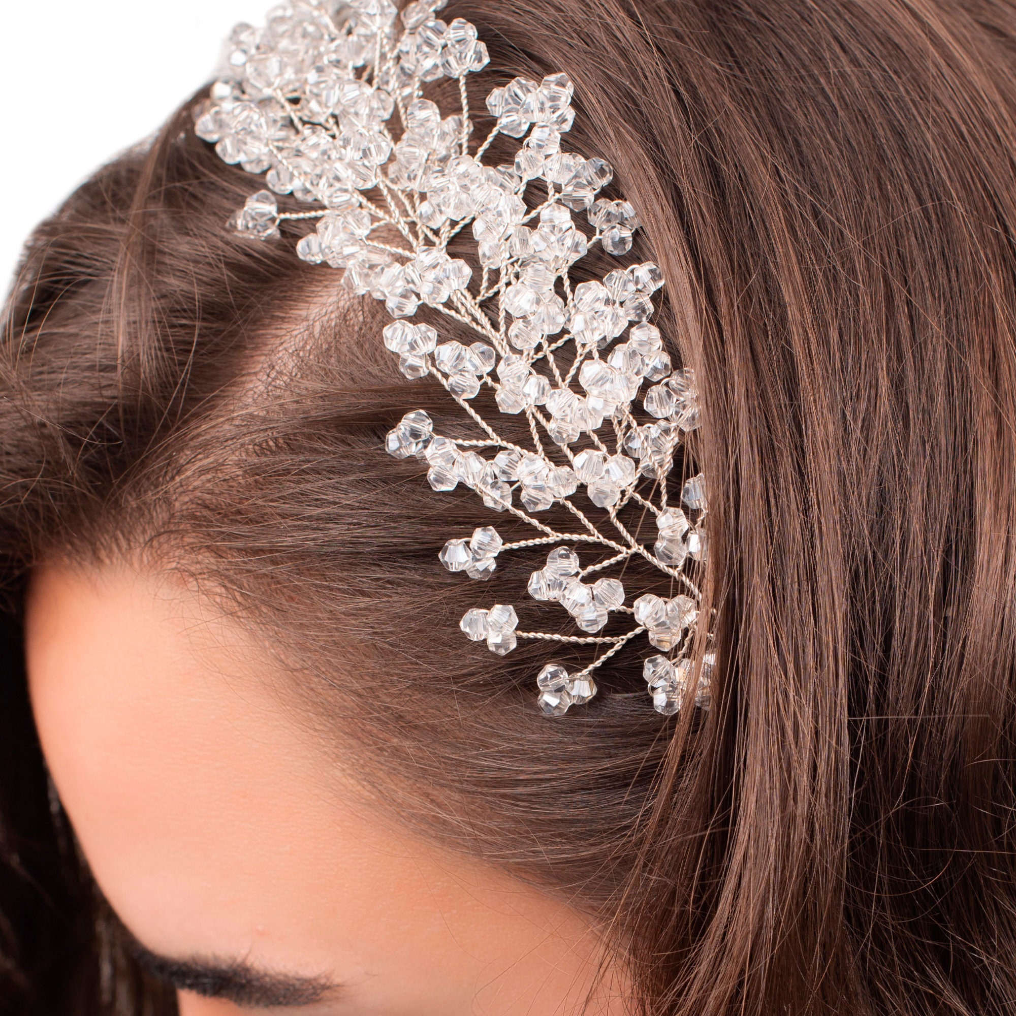 Crystal Bridal Hair Tiaras, Any Color Prom Tiara, Dark Blue Hair Vine ...