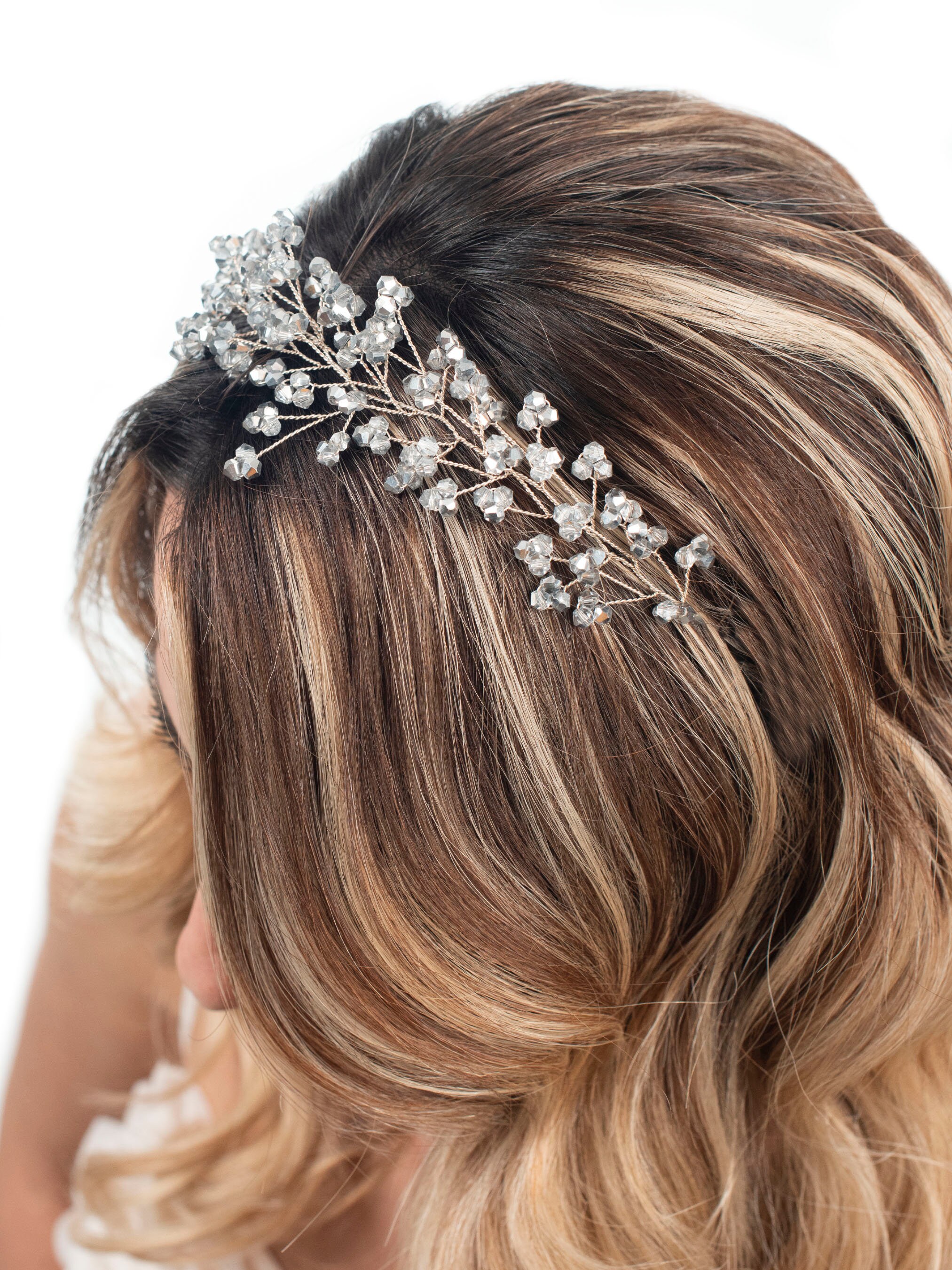 Crystal Bridal Hair Tiaras, Any Color Prom Tiara, Dark Blue Hair Vine ...