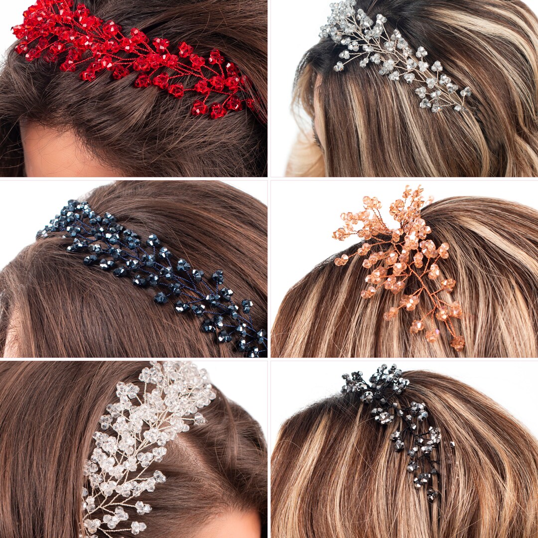 Crystal Bridal Hair Tiaras, Any Color Prom Tiara, Dark Blue Hair Vine ...