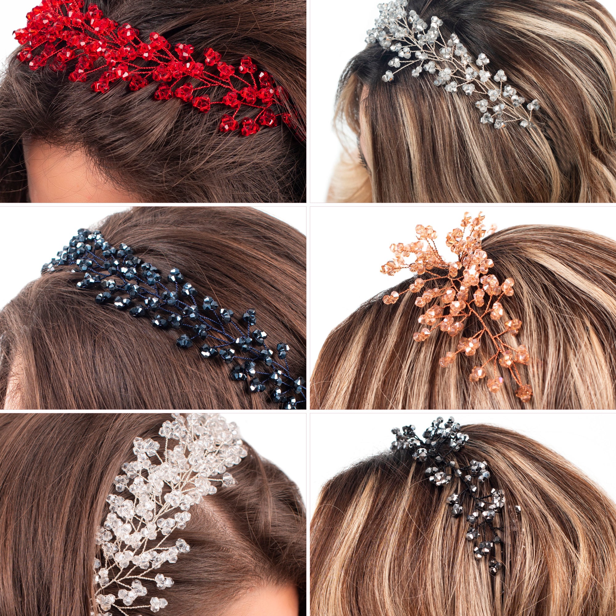 Crystal Bridal Hair Tiaras, Any Color Prom Tiara, Dark Blue Hair Vine ...