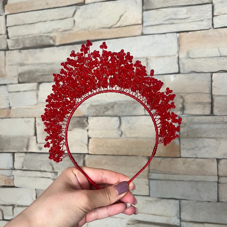 Red Henna Bridal Headband Red Graduation Hair Tiara - Etsy