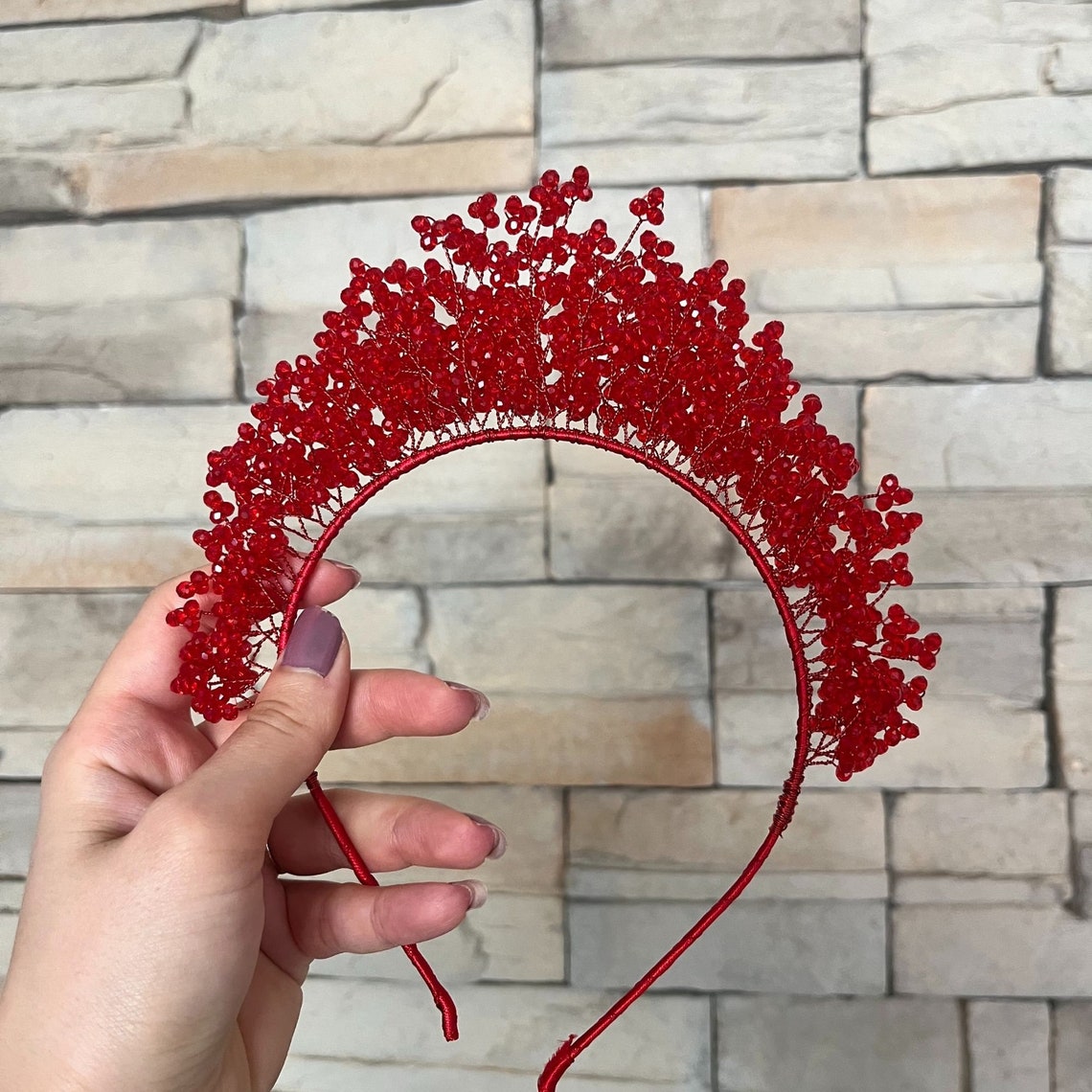 Red Henna Bridal Headband Red Graduation Hair Tiara - Etsy