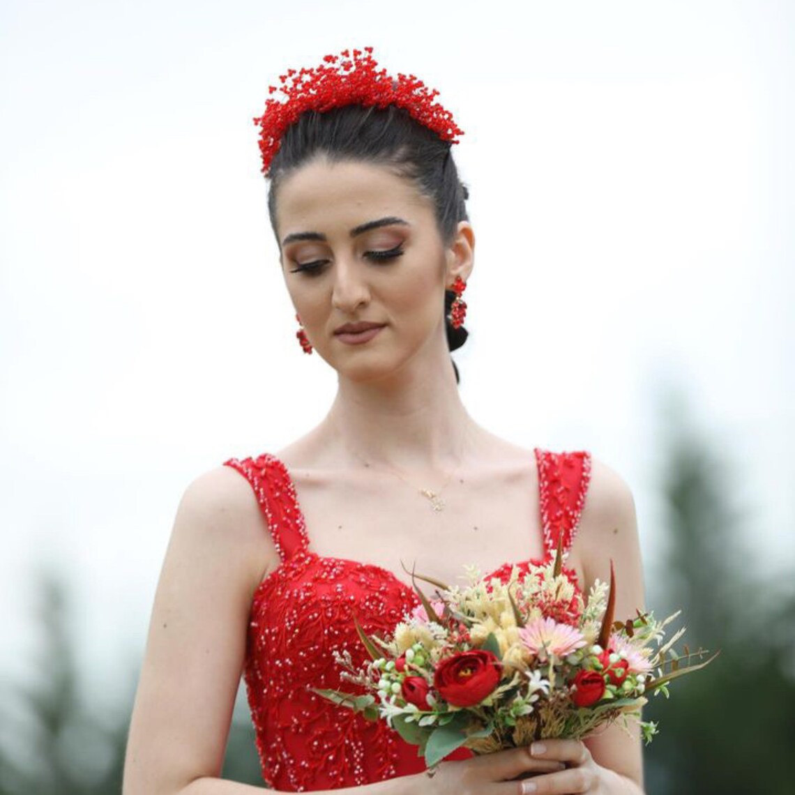 Red Henna Bridal Headband, Red Graduation Hair Tiara, Bridesmaids Henna ...