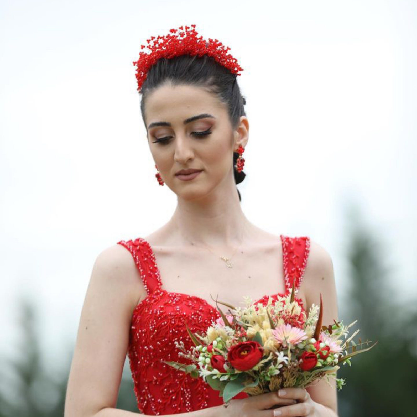Red Henna Bridal Headband, Red Graduation Hair Tiara, Bridesmaids Henna ...