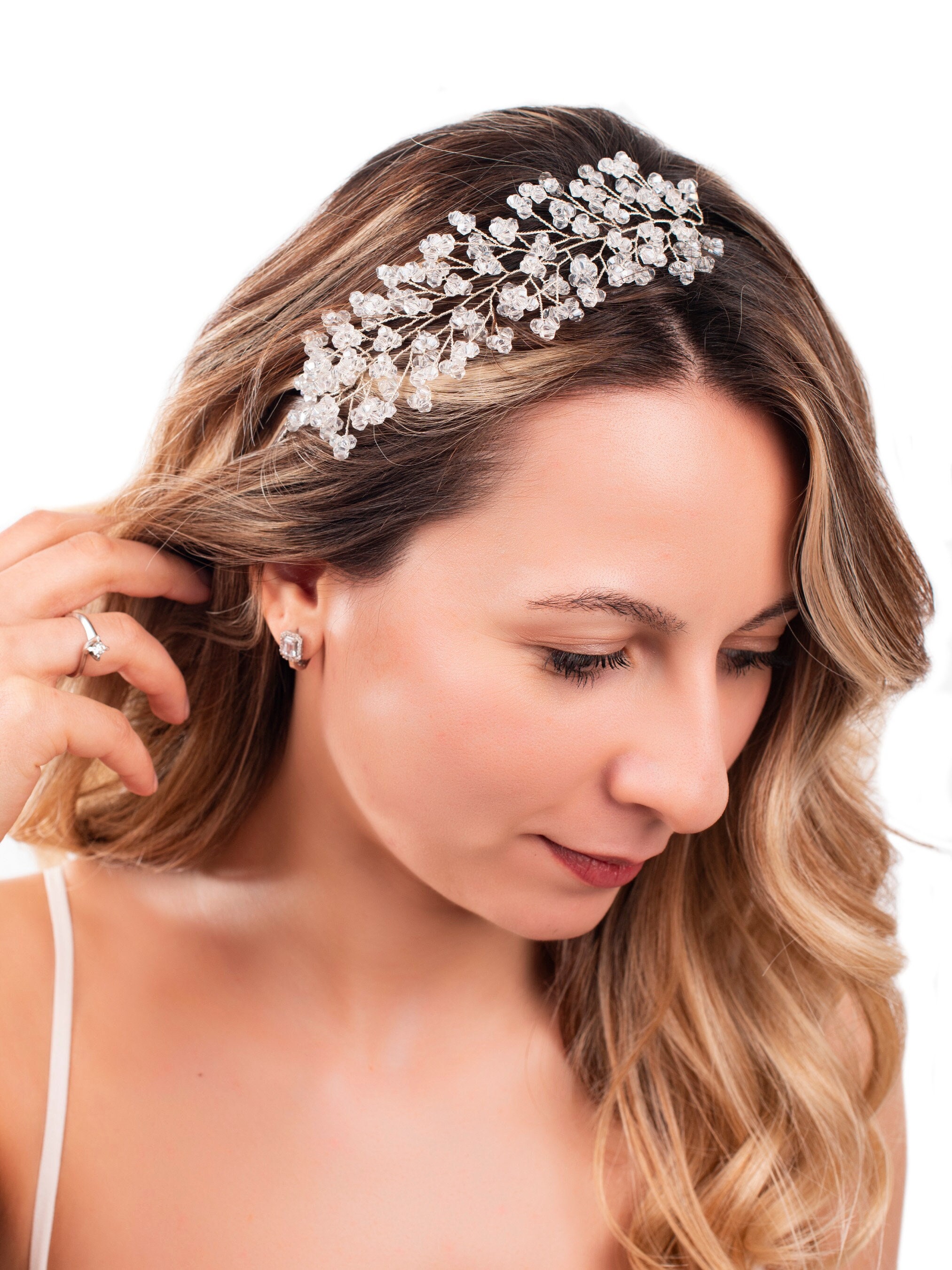 Crystal Bridal Hair Vine, Woodland Boho Wedding Hair Piece, Crystal ...