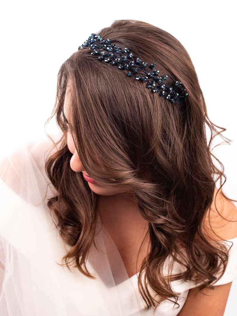 Crystal Bridal Hair Tiaras, Any Color Prom Tiara, Dark Blue Hair Vine ...