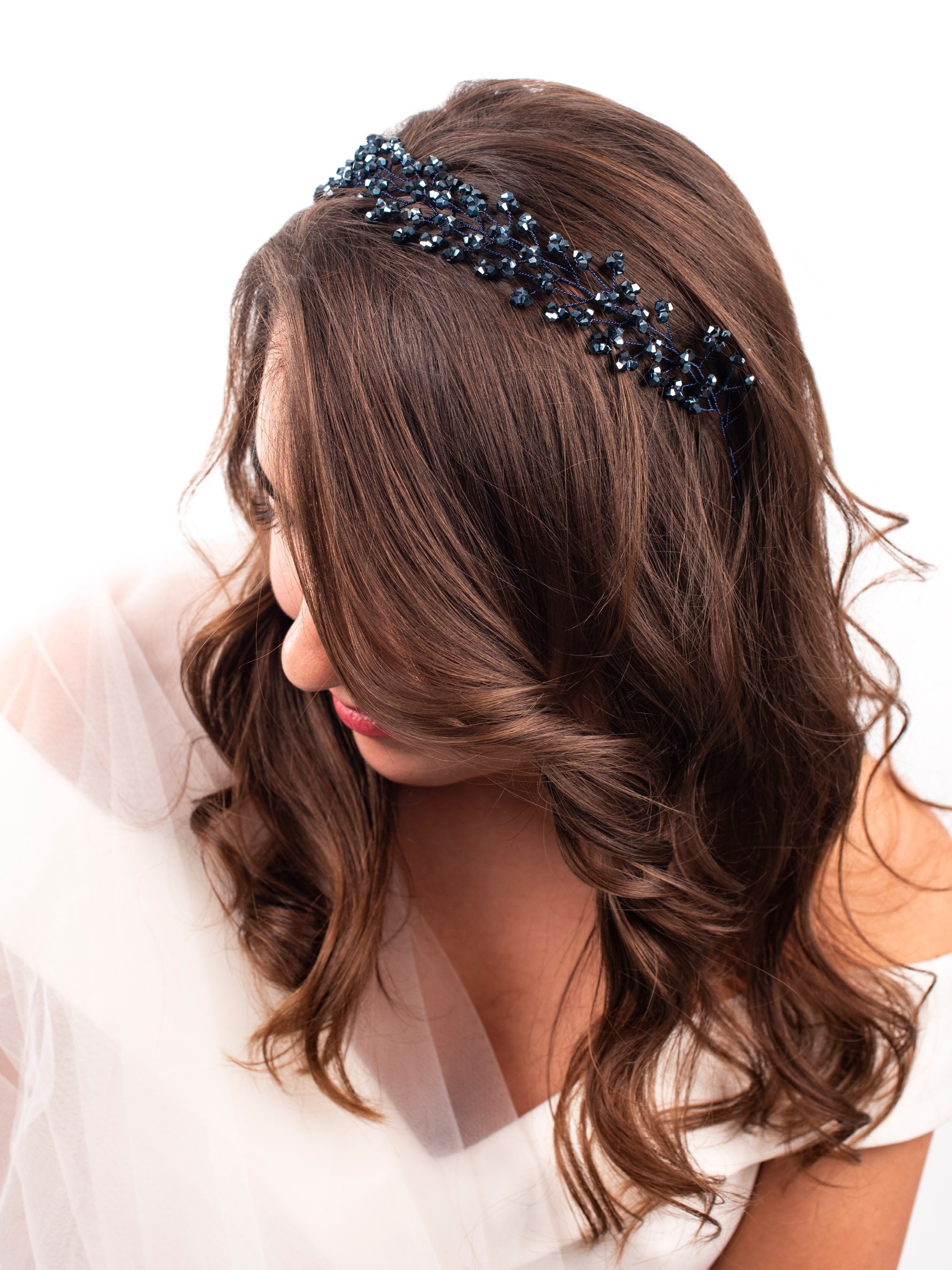 Crystal Bridal Hair Tiaras, Any Color Prom Tiara, Dark Blue Hair Vine ...