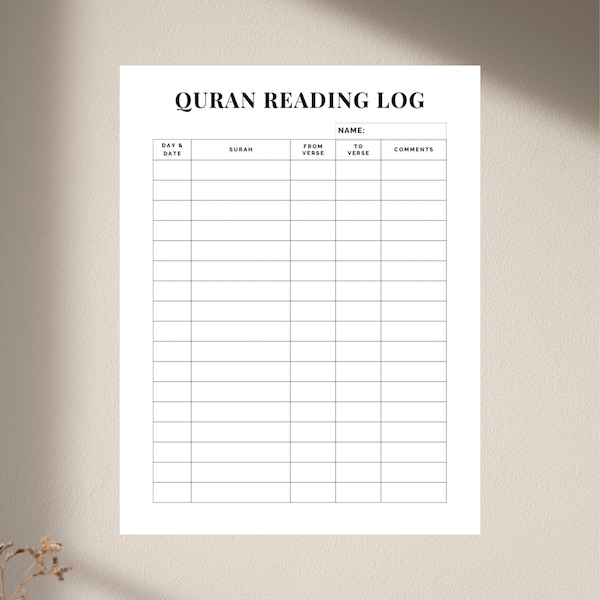 Quran Reading Log - Etsy