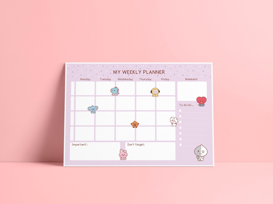 Printable Weekly Planner A-4 BTS BT21 Characters Printable Weekly ...