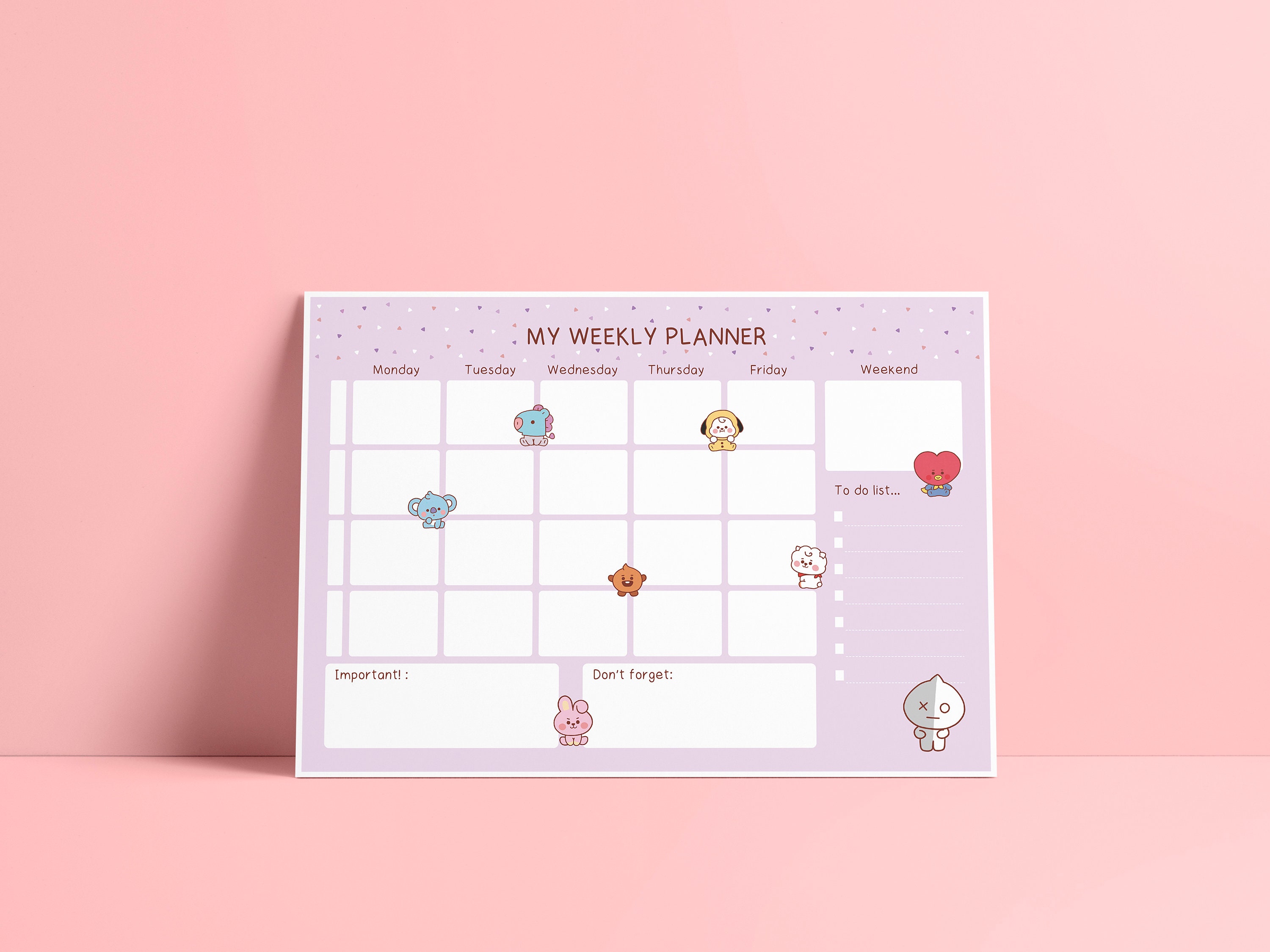 Printable Weekly Planner A-4 BTS BT21 Characters Printable Weekly ...