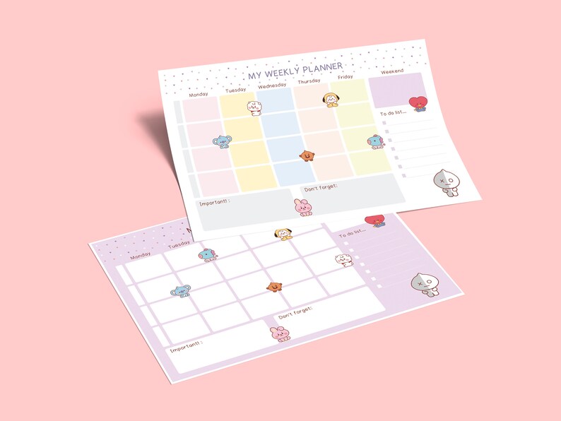 Printable Weekly Planner A-4 BTS BT21 Characters Printable Weekly ...