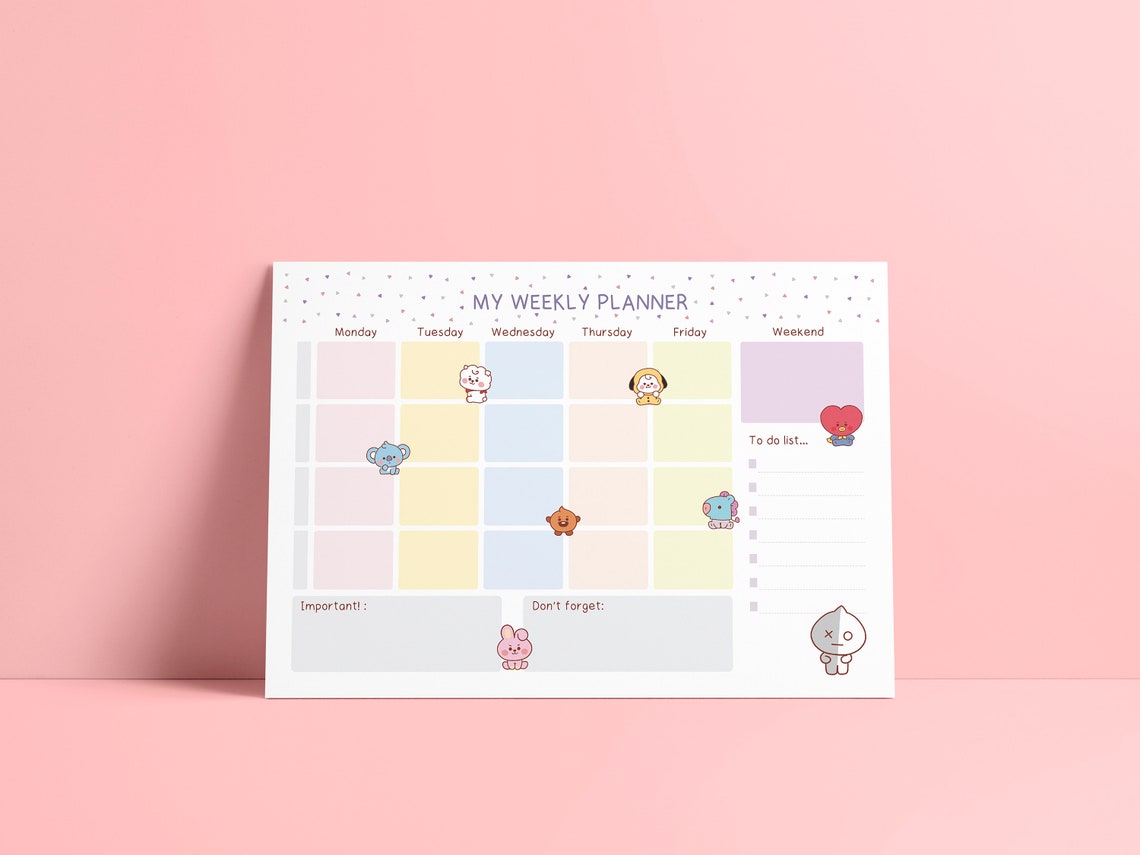 Printable Weekly Planner A-4 BTS BT21 Characters Printable Weekly ...