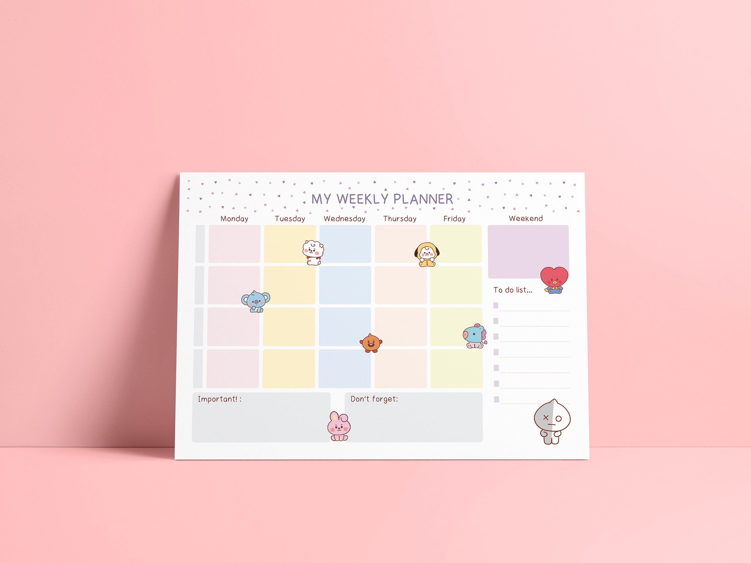 Printable Weekly Planner A-4 BTS BT21 Characters Printable Weekly ...