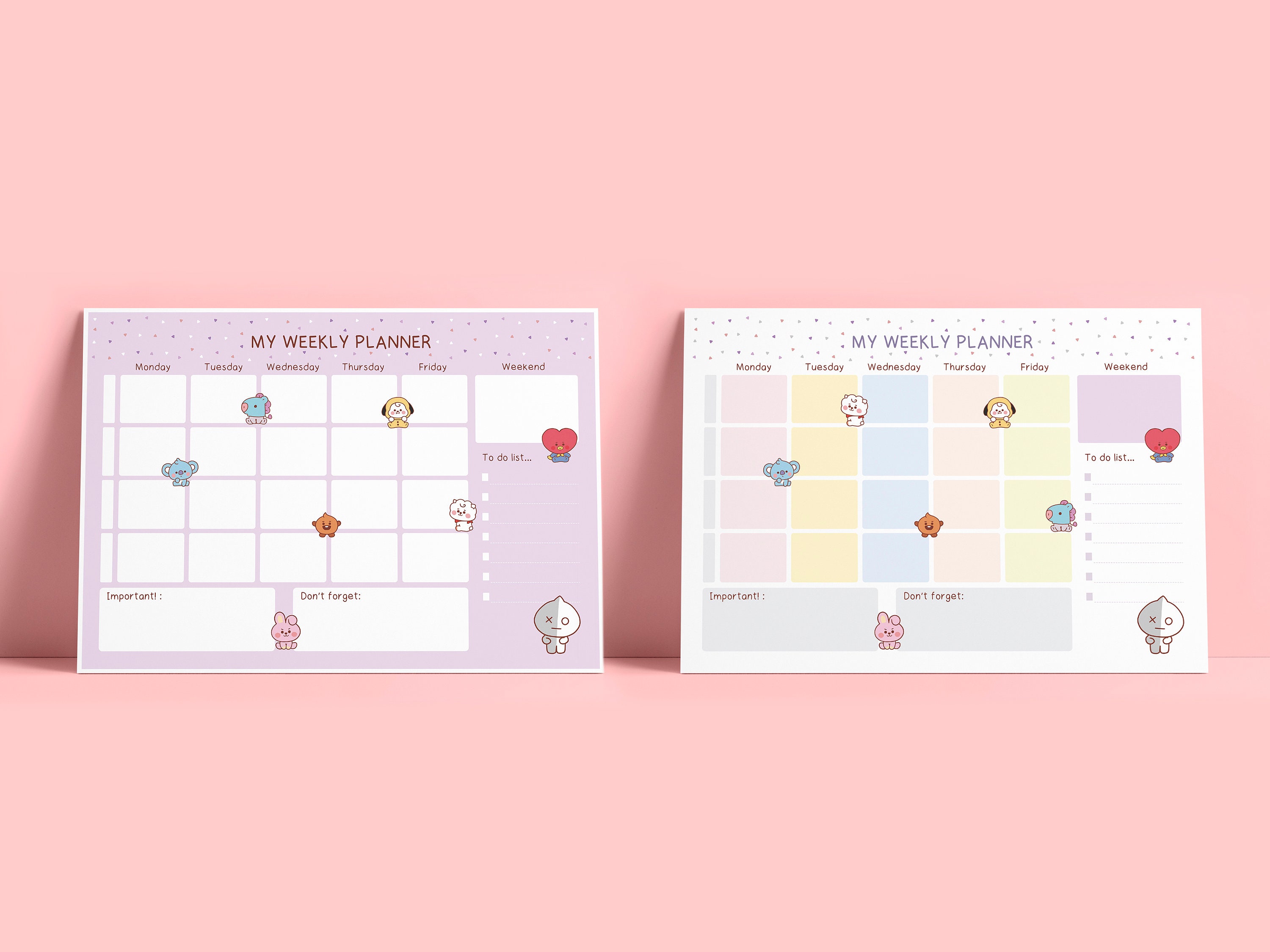 Printable Weekly Planner A-4 BTS BT21 Characters Printable Weekly ...