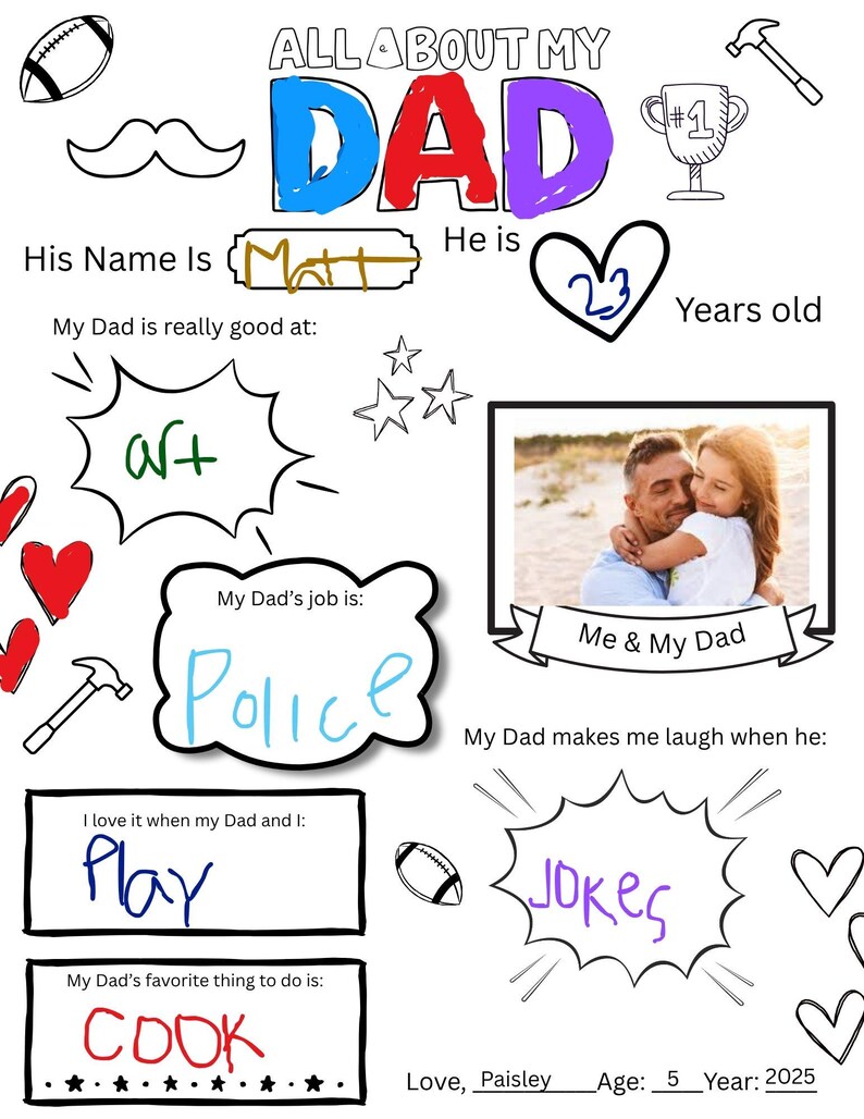 All About My Dad Printable Fathers Day Questionnaire Dad Gift, DIY ...