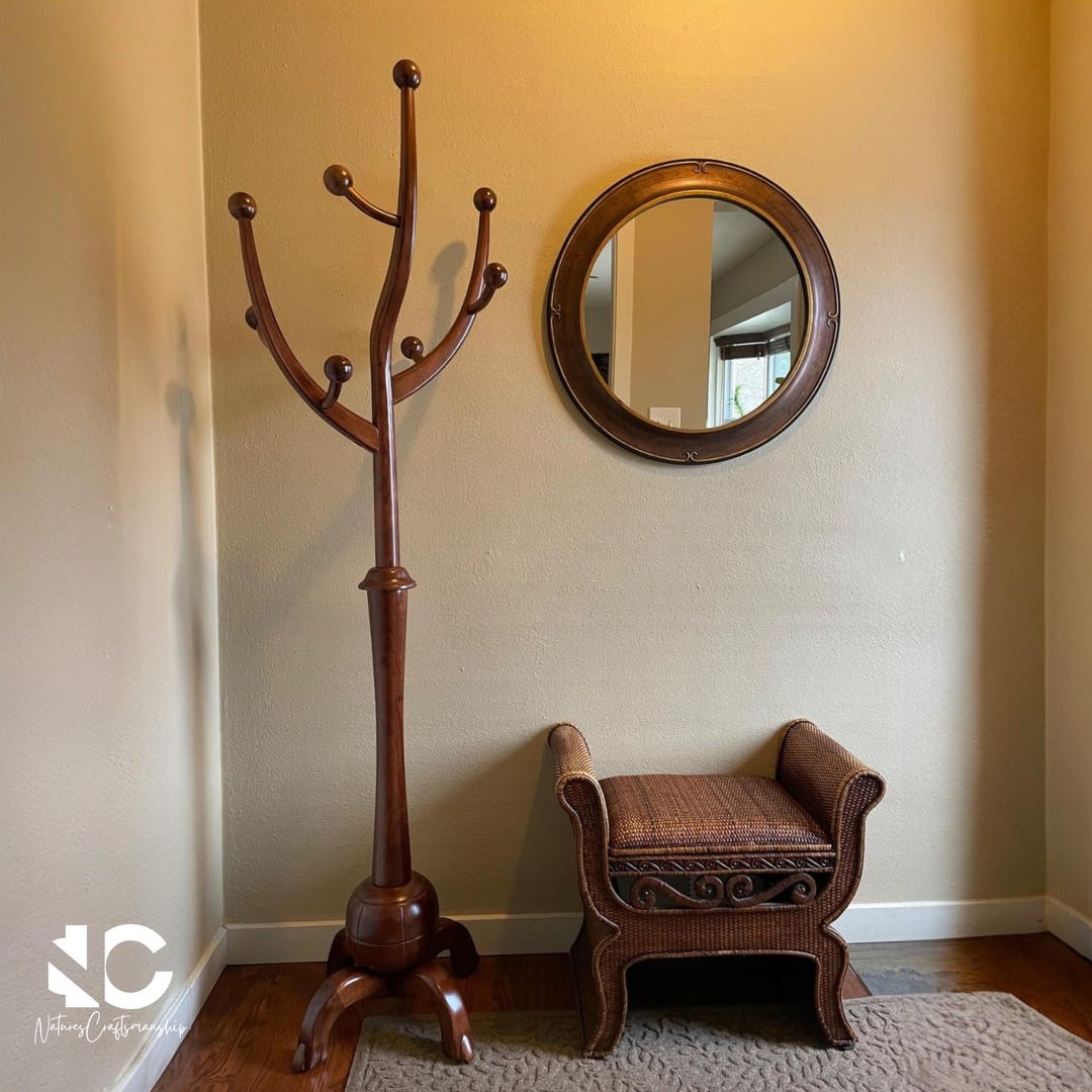 Wooden Coat Rack | Freestanding Tree Stand With 8 Hooks | Entryway ...