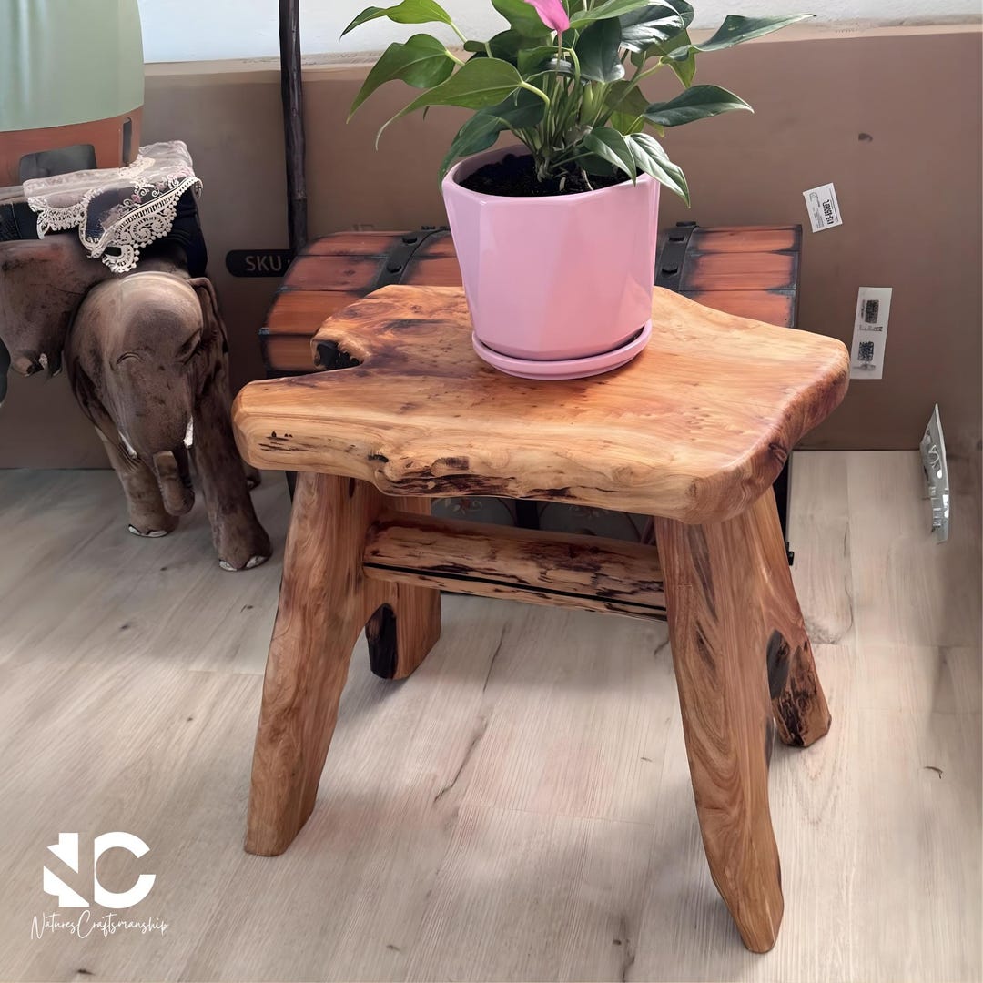 Natural Edge Cedar Wood Tree Stump Stool | Indoor Outdoor Garden Bench ...