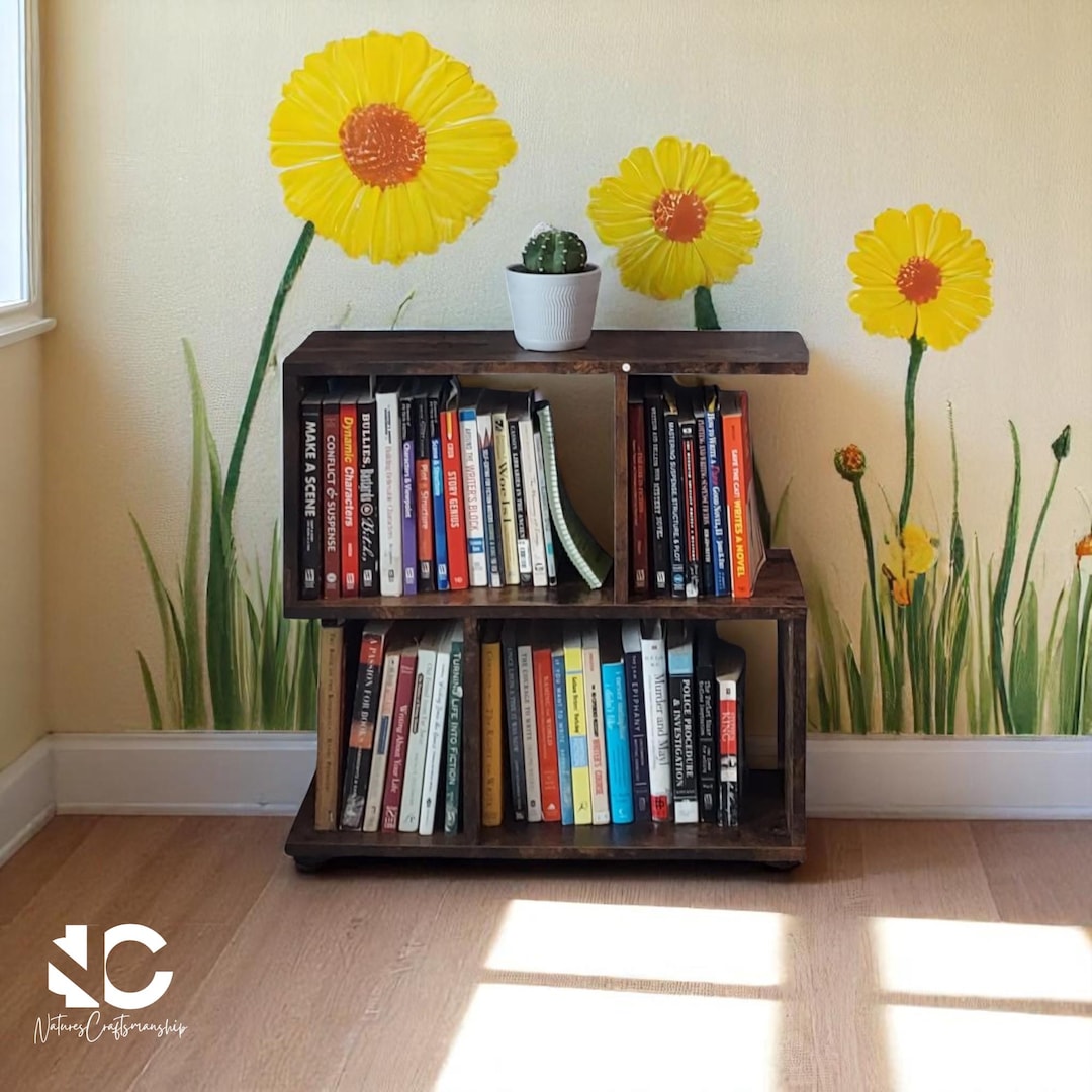 2-tier Geometric Bookshelf: Freestanding Wooden Open Bookcase - Etsy
