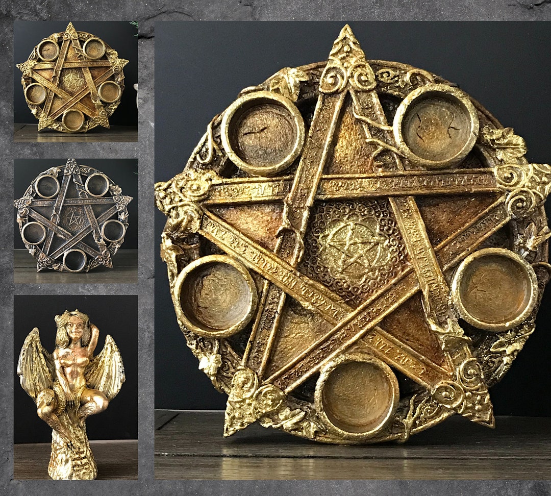 Pentagram Altar Table Ritual Altar Tile Tea Light Candle Holders ...