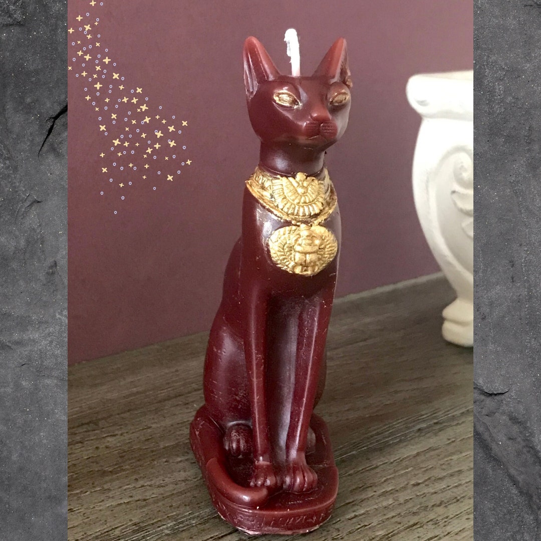 Egyptian Goddess Bastet Candle: Beeswax Cat for Good Luck & Protection ...