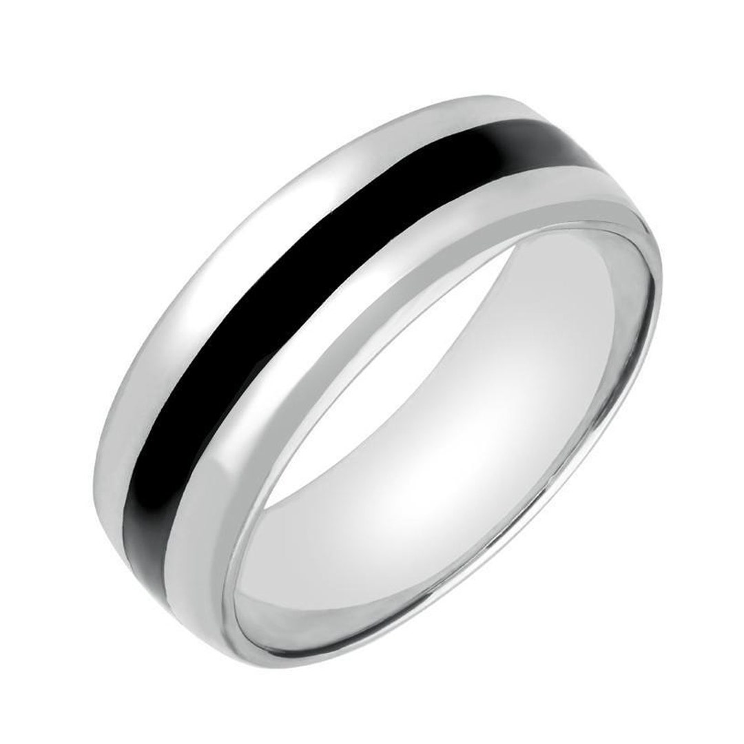 Sterling Silver Whitby Jet Heritage Inlaid Wide Band Ring - Etsy UK