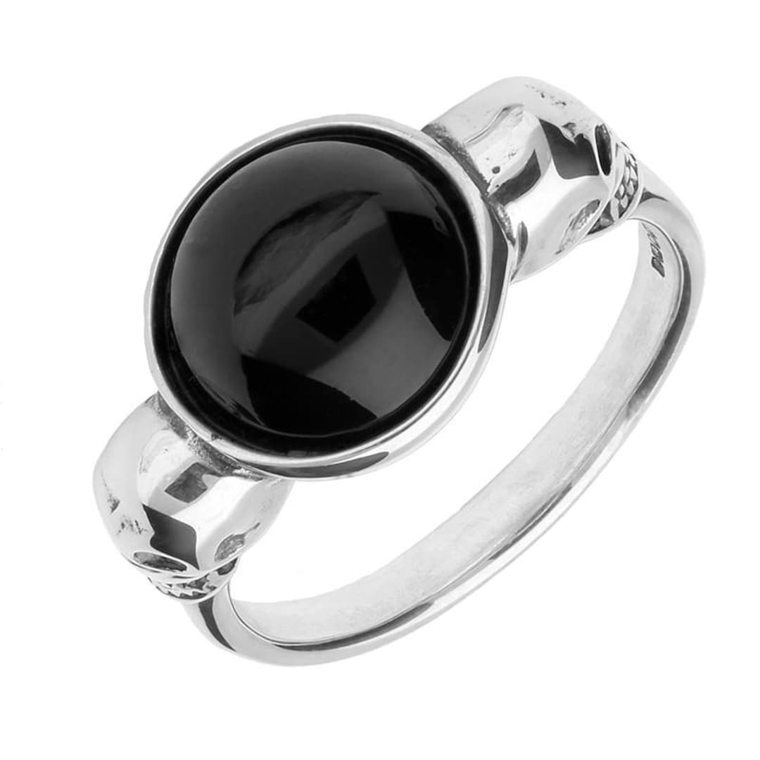 Anello shank teschio rotondo Sterling Silver Whitby Jet - Etsy Italia
