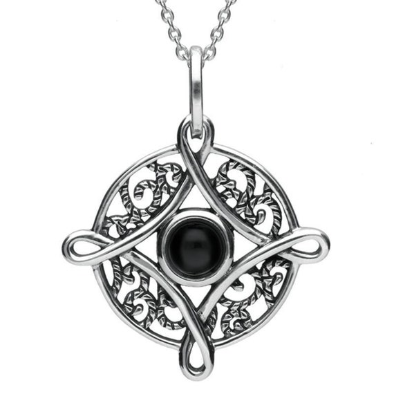 Sterling Silver Whitby Jet Four Point Cross Necklace | Etsy