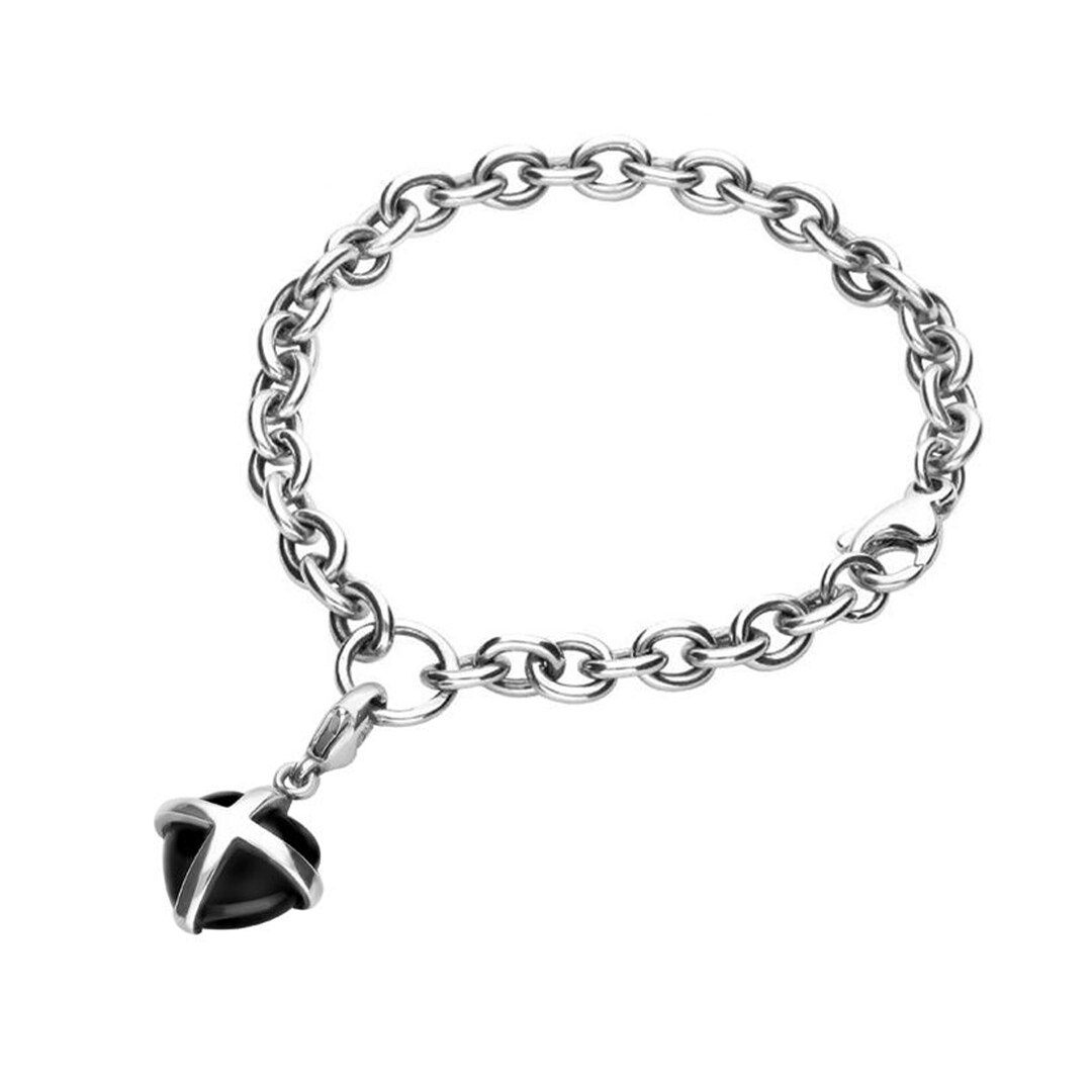 Sterling Silver Whitby Jet Small Cross Heart Charm Bracelet - Etsy