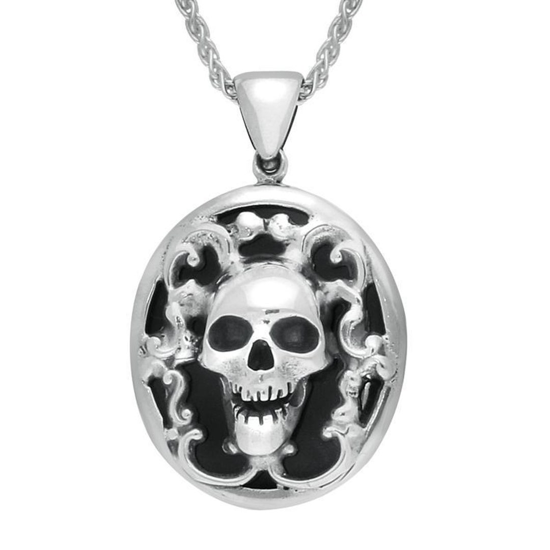 Sterling Silver Whitby Jet Pequeño Collar de Cráneo Ovalado - Etsy España