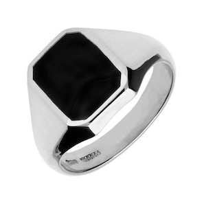 Sterling Silver Whitby Jet Cut Corner Signet Ring - Etsy