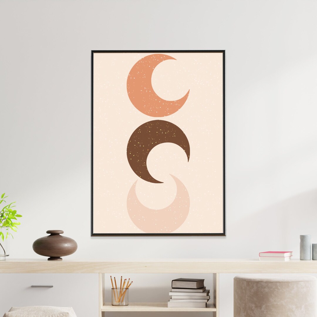 Arte digital creciente, Fases de la luna, Arte de pared boho, Pared de ...