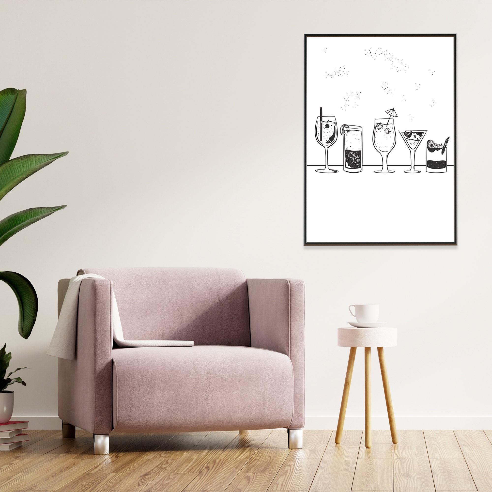 Line Art Print Cocktails Printable Fine Line Bar Drinks - Etsy