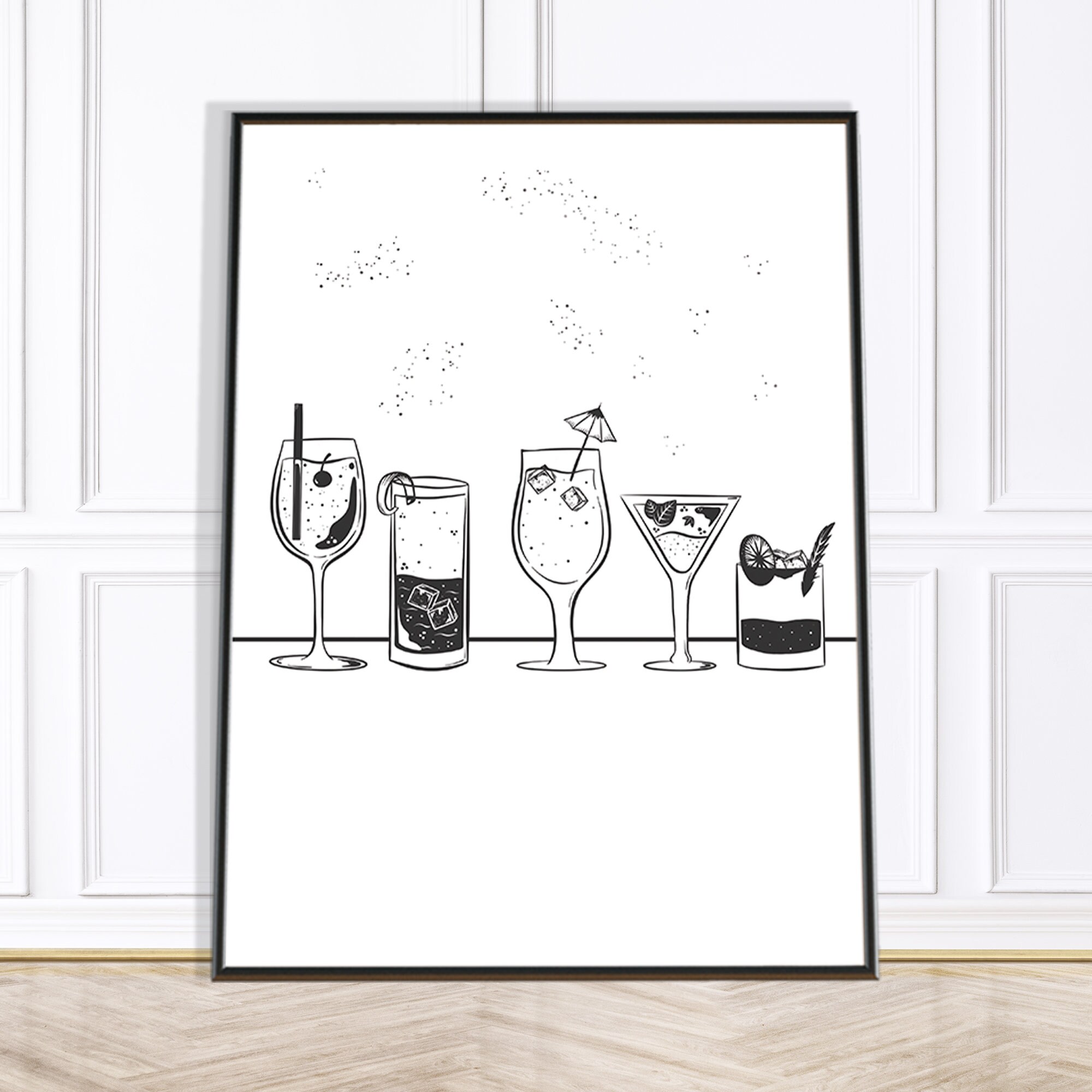Line Art Print Cocktails Printable Fine Line Bar Drinks - Etsy