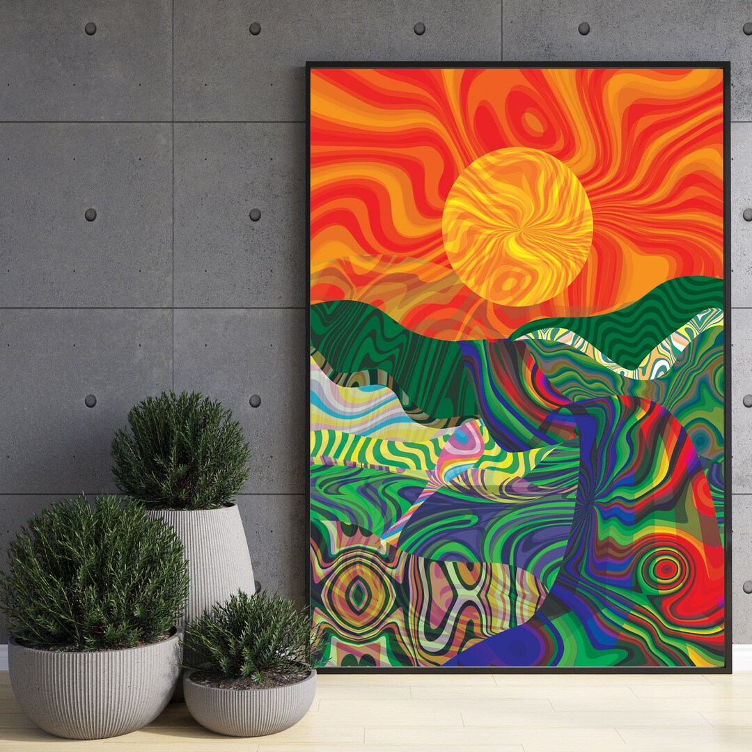 Psychedelic Sunburst, Psychedelic Rainbow Print, Waves Sunrise ...